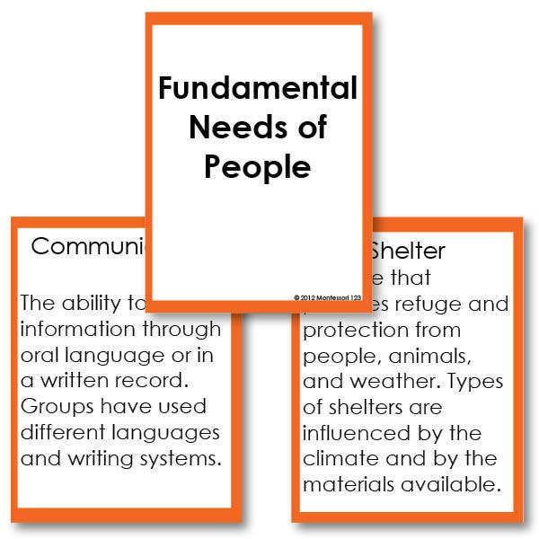 Fundamental Needs of People Definition Cards | Montessori123 ...