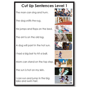 Cut Up Sentences Reading Activity Level 1 | Montessori123 — Montessori 123